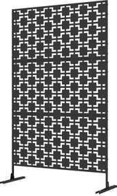 Dekorativní zahradní panel Outsunny - venkovní příčka s geometrickým kovovým designem - 122 x 45 x 198 cm, černý