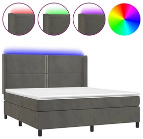 Box spring postel s matrací a LED tmavě šedá 180x200 cm samet,  3139518