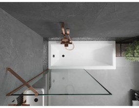 Mexen Next, vanová zástěna 1-křídlová 90 x 150 cm, fixní křídlo, 6 mm čiré sklo s černým vzorem, růžové zlato profil, 895-090-000-00-70-60