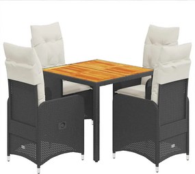 5dílný zahradní bistro set s poduškami černý polyratan 3276976