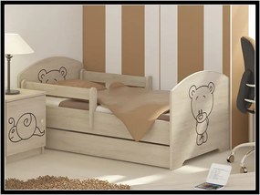 Dětská postel Medvídek 140x70 cm - 1x krátká + 1x dlouhá zábrana bez šuplíku - Přírodní