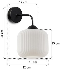 Nástěnné svítidlo Riffle, 1x bílé skleněné stínítko, b