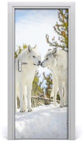 Samolepící fototapeta na dveře Dva bílí vlci 75x205 cm