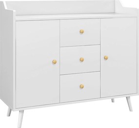 HOMCOM Moderní Komoda do Obývacího Pokoje s 2 Dveřmi a 3 Zásuvkami a Nohy z Borovicového Dřeva pro Jídelnu, Chodbu, Ložnici 90x32x80 cm Bílá