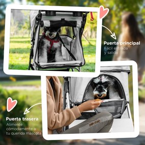 Skládací kočárek pro psy PawHut - Kočárek pro malé psy s nastavitelnou stříškou, úložným košíkem, 2 otočnými koly, nosnost 15 kg, rozměry 75x46x94 cm…