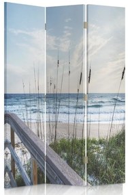 Ozdobný paraván Duny na mořské pláži - 110x170 cm, třídílný, obustranný paraván 360°