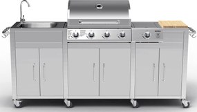 Nerezová zahradní BBQ kuchyně s umyvadlem BestBerg BBBQ-29SS / 5 hořáků / 17,2 kW / stříbrná