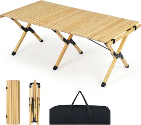 Costway Kempingový stůl, skládací ze dřeva se svinovací deskou, přenosný
