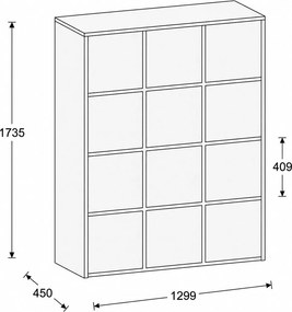 Kancelářská skříň FRAME, 12x dveře, 1299 x 450 x 1735 mm, RFID zámek, bříza