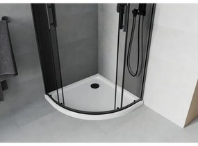 Mexen Rio půlkruhový sprchový kout 80 x 80 cm, Grafitově černá, Černá + sprchová vanička Flat, Bílá - 863-080-080-70-40-4110B