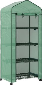 Fóliový skleník Outsunny s rolí, skleník se 4 policemi, fóliový skleník s ocelovým rámem, pro zahradu, balkon 69 x 50 x 165 cm, zelený