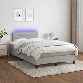 Box Spring Postel S Matrací A Led Textil Světle Šedá vodorovné pruhy 120