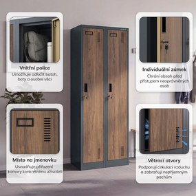 Dvoukomorová zaměstnanecká skříňka antracitová, ořech, 600x1800x500 mm: KACPER II Eco Design
