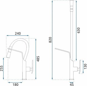 Dřezová baterie REA CASTOR s flexibilním raménkem a sprškou černá mat/nikl kartáčovaný