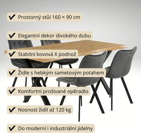 Vikio Jídelní set pro 4 osoby 160x90 cm dub noha X šedá židle VJS236-4S-S