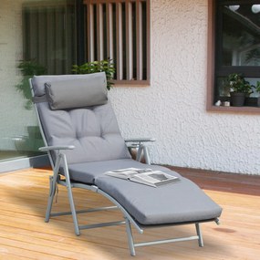 Skládací sluneční lehátko Outsunny s hlavovou opěrkou, polštářkem a skládacím opěradlem s 7 pozicemi, relaxační lehátko až do hmotnosti 165 kg, ideál…