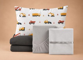 Benlemi Sada lůžkovin: bavlněné povlečení AUTA + prostěradlo světle šedé jersey + chránič matrace Zvolte rozměr: 120 x 200 cm