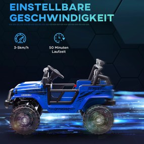 AIYAPLAY HOMCOM Elektrické dětské auto, terénní vozidlo 12 V 3-5 km/h s připojením na hudbu, dětské vozidlo s dálkovým ovládáním 2.4G, světlomety, kl…