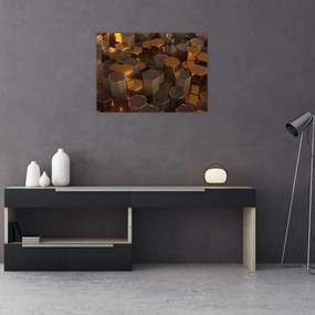 Skleněný obraz - Bronzové hexagony (70x50 cm)