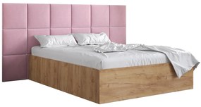 Manželská postel s čalouněným čelem 160 cm Brittany 4 (dub craft zlatý + růžová) (s roštem). 1046040