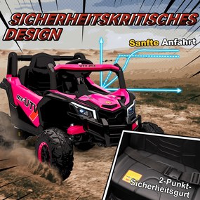 AIYAPLAY 12V elektroauto pro děti, funkce dálkového ovládání, pás, klakson, LED světla, USB port, pro 3-5 let, Růžová