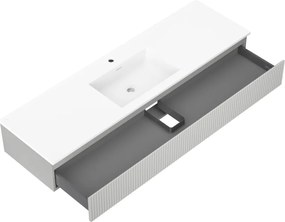 Mexen Rivel, koupelnová skříňka 160 cm s umyvadlem Otis, 1 zásuvka, drážkovaná, šedá matná/bílá, 91A20-16023-1-BF62-W18M01