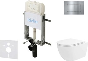 kielle Genesis New - Set předstěnové instalace, klozetu Oudee, Vortex Rimless+, sedátka softclose a tlačítka Gemini New III, lesklý chrom 30528SZ35