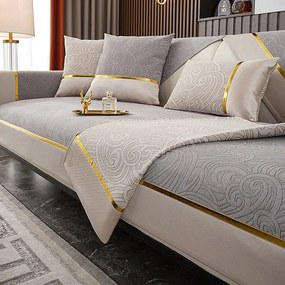 Luxusní přehoz na pohovku, či křeslo se zlatým proužkem (M) Barva: styl 1- šedá, Rozměry (cm): 90 x 120 cm