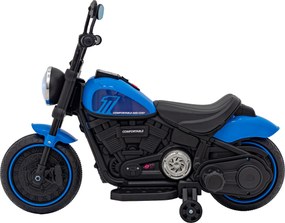 Ramiz Elektrická motorka Chopper FASTER na baterie pro děti modrá + FM rádio + audio panel + LED