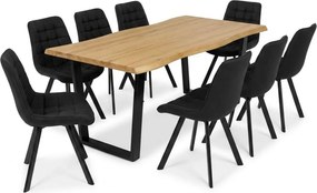 Vikio Jídelní set pro 8 osob 180x90 cm dub noha U černá židle VJS158-8C-S