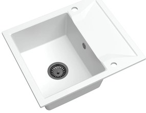 Sink Quality Obsidian, kuchyňský granitový dřez 590x500x210 mm + černý sifon, bílá, SKQ-OBS.W.1KKO.XB