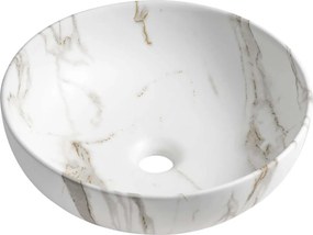 Sapho Rondane - Umyvadlo na desku, průměr 41cm, bez přepadu, bez otvoru pro baterii, Bianco Carrara AR435BC