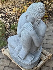 Buddha z říčního kamene 100 cm – ručně tesaná socha z Bali