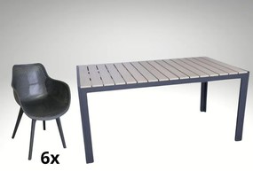 Hliníkový nábytek:stůl Jersey 160cm pískový a 6 designových křesel Jasper