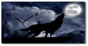 Wallmuralia Skleněné hodiny na stěnu Vlk úplněk 60x30 cm