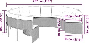 Zahradní pohovka s poduškami kulatá černá polyratan 3318540