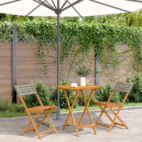 3dílný bistro set šedý polyratan a masivní dřevo 3281839
