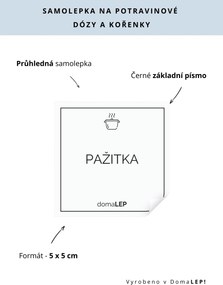 Samolepka na kořenky PAŽITKA průhledná  5 × 5 cm základní písmo