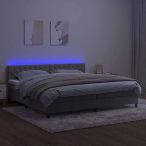 Box spring postel s matrací a LED světle šedá 200x200 cm samet 3134603