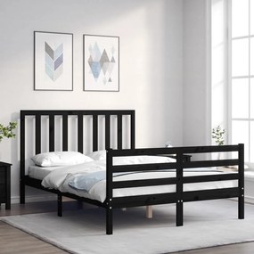 Rám postele s čelem černý 120 x 200 cm masivní dřevo,  3193790