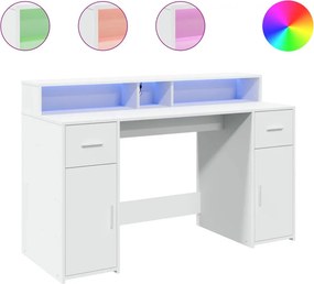 Psací stůl s LED světly bílý 140 x 55 x 91 cm kompozitní dřevo 3309420