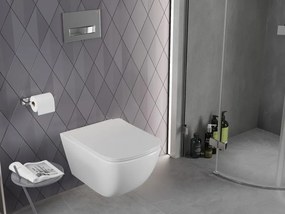 Mexen Timo, závěsná WC mísa 555x370x335 mm, Rimless Tornádo + WC sedátko z duroplastu, bílá lesklá, 30650200T
