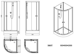 Savana Veduta Smart čtvrtkruhový sprchový box, black Rozměr koutu: 90x90cm