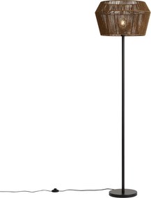 Stojací lampa černá s hnědým stínidlem z papírového provazu 50/50/30 - Simplo