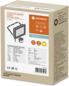 LED reflektor s pohybovým čidlem LEDVANCE FLOODLIGHT COMPACT 20W 3000K teplá bílá