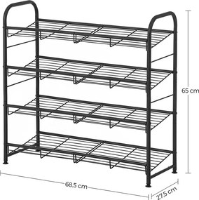 Botník IRON, 4 police, 68,5x27,5x65 cm, černá SongmicsHome