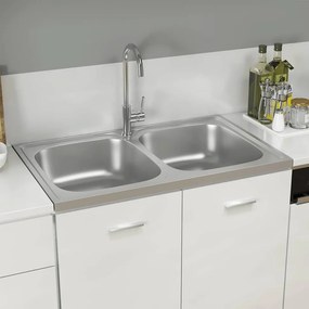 Kuchyňský dvojitý dřez stříbrný 800x500x155 mm nerezová ocel 147234