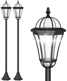 Outsunny 2-st solární pouliční světlo LED, IP44, ABS, Ø18,5 x H129 cm, úsporný režim, vodotěsné, zahradní světlo s nerezovou ocelí, černé | Aosom