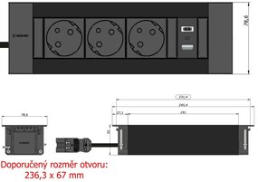 IBConnect Vestavná zásuvka INTRO bílá - různé konfigurace Konfigurace elektrozásuvky: 5x230V + 2xModul