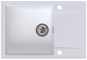 Sink Quality Sink55, kuchyňský granitový dřez 680x460x215 mm + chromový sifon, bílá, SKQ-SINK.W.1KDO.X
